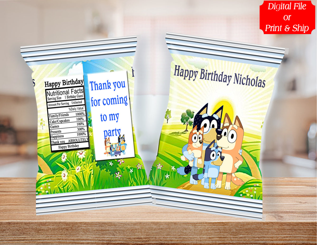 (12) Personalized BLUEY Chip Candy Treat Bags Party Favors Printed or ...