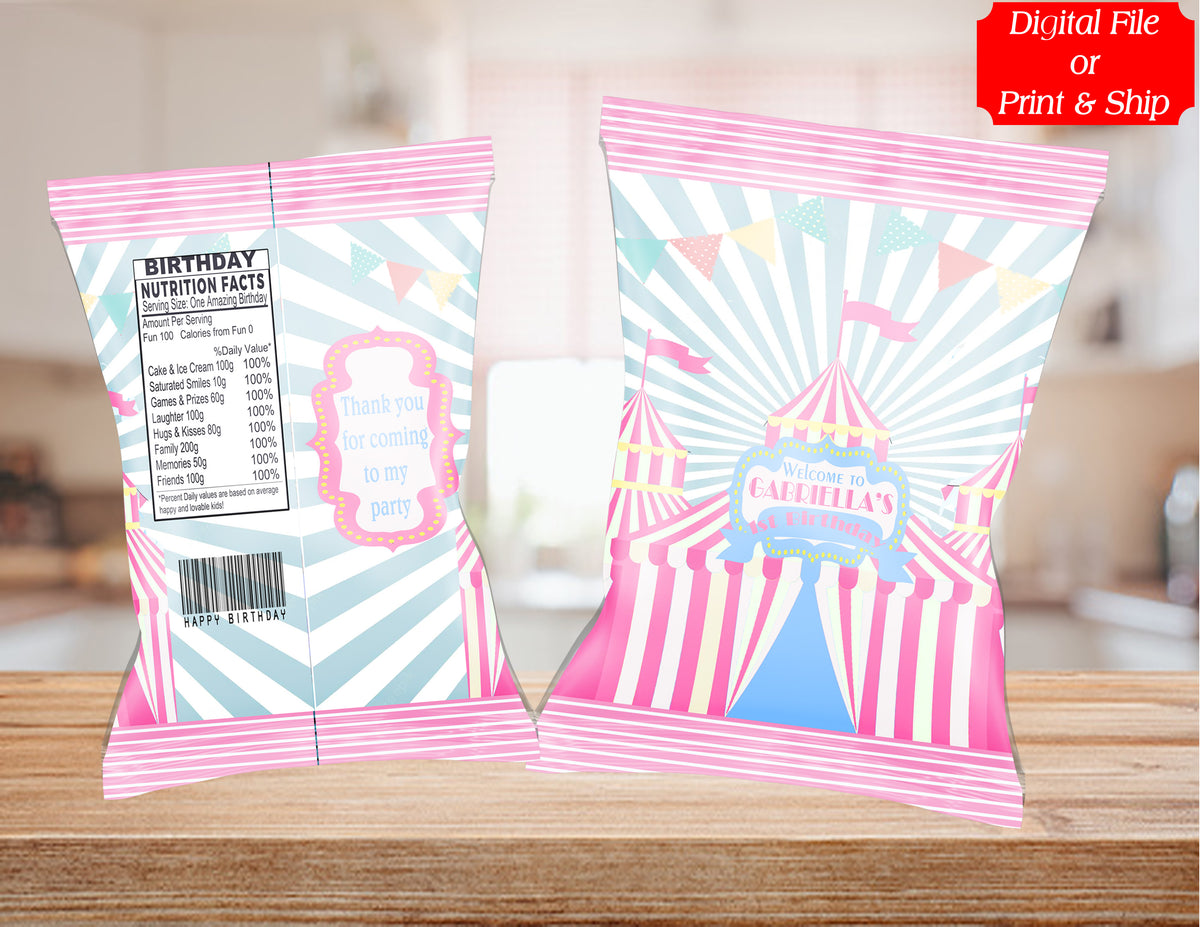 (12) Personalized CIRCUS Chip Candy Treat Bags Party Favors Printed or ...