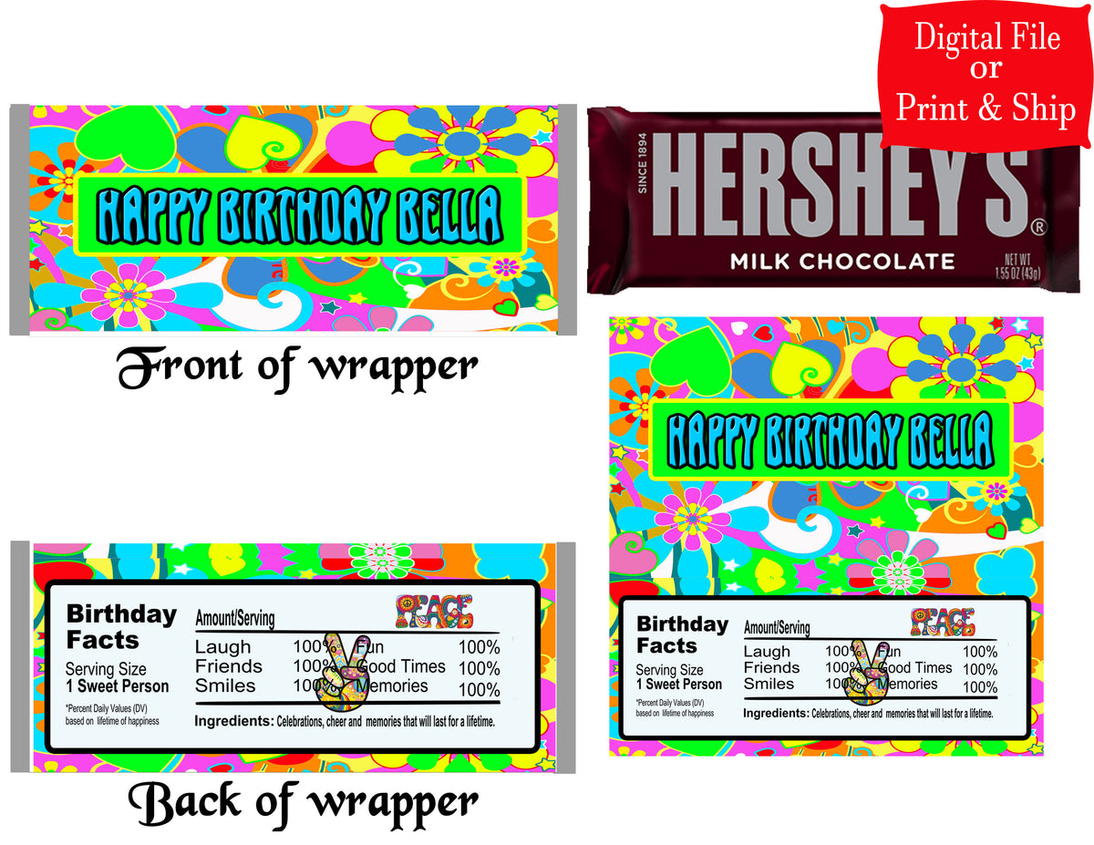 12 Personalized GROOVY Candy Hershey Bar Wrappers Party Favors w/Silve ...