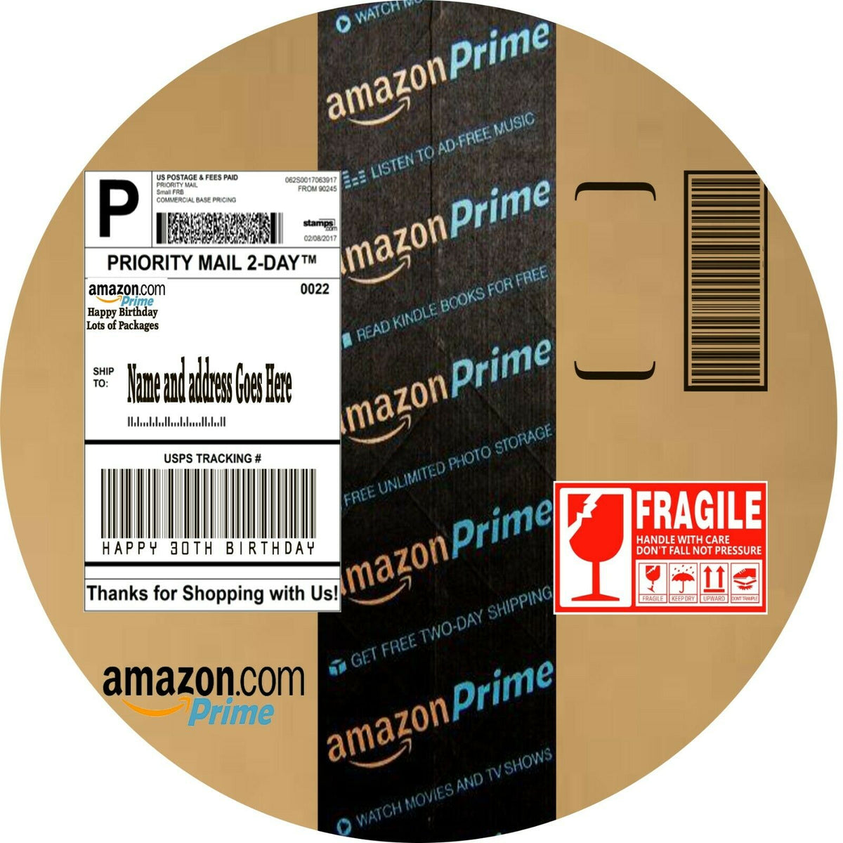 Amazon Prime Labels Personalized Edible Print Premium Cake Topper Fros ...