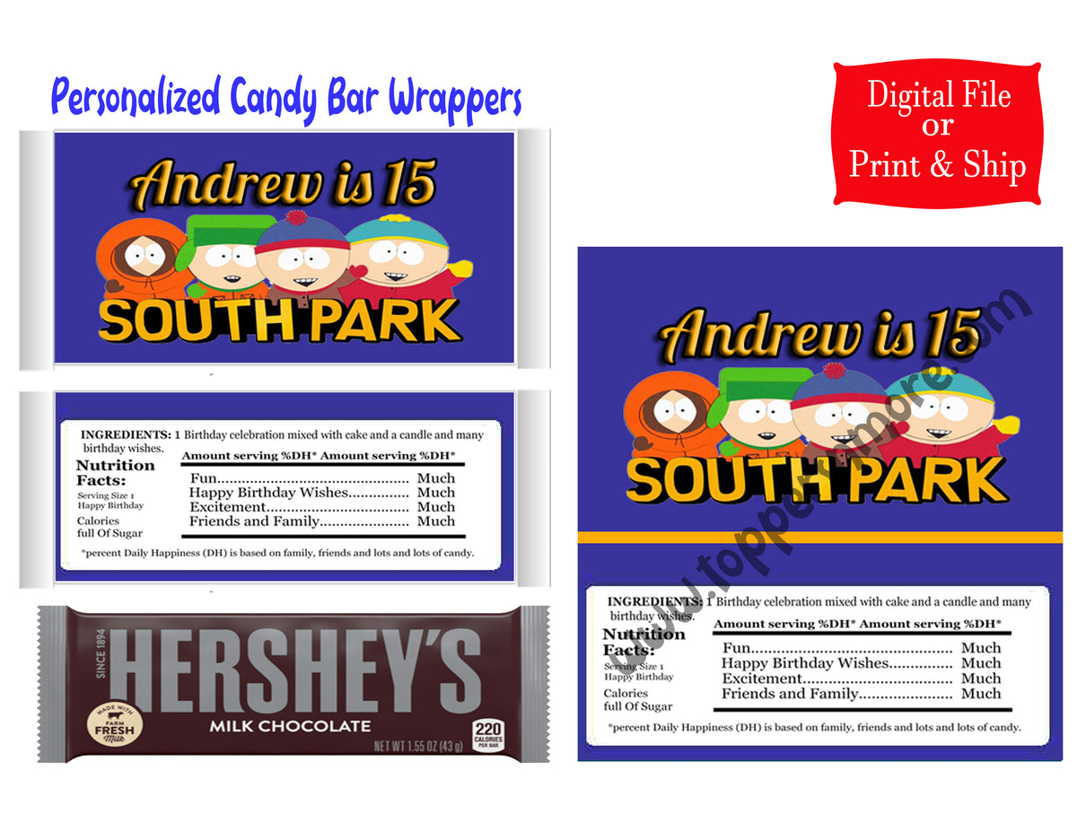 12 Personalized SOUTH PARK Candy Hershey Bar Wrappers Party Favors w/S ...